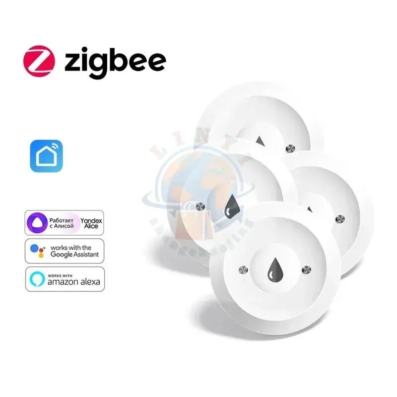 Датчик утечки воды TZ-SJ-SD для умного дома ZigBee с Алисой, Google Assistant и Alexa, комплект 4шт
