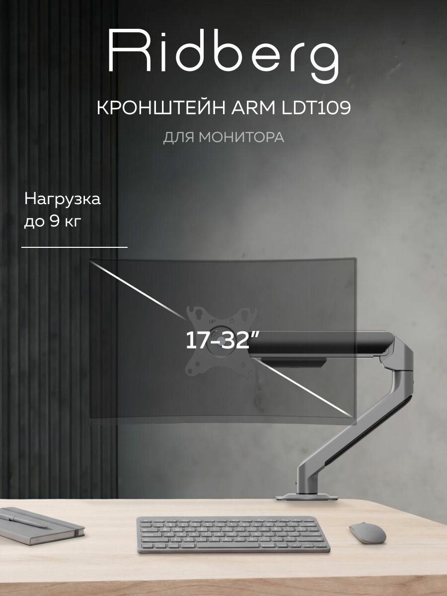Кронштейн для монитора Ridberg Monitor Arm LDT109-C012E (Space Grey)