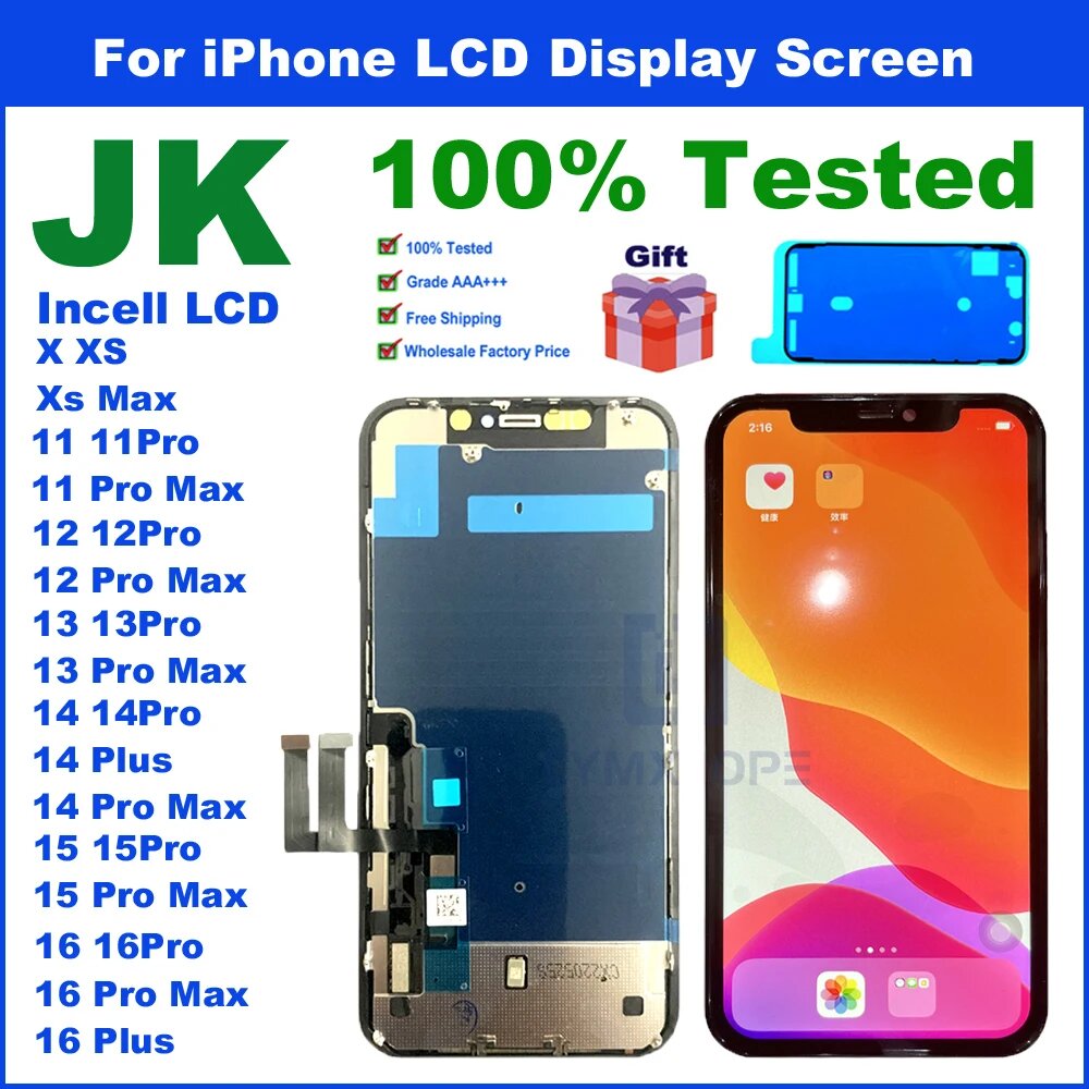 ЖК-экран JK для iPhone 15 Pro Max, ЖК-дисплей X XS XR 13 14 16 Plus 11 12 Pro Max, JK-LCD-X