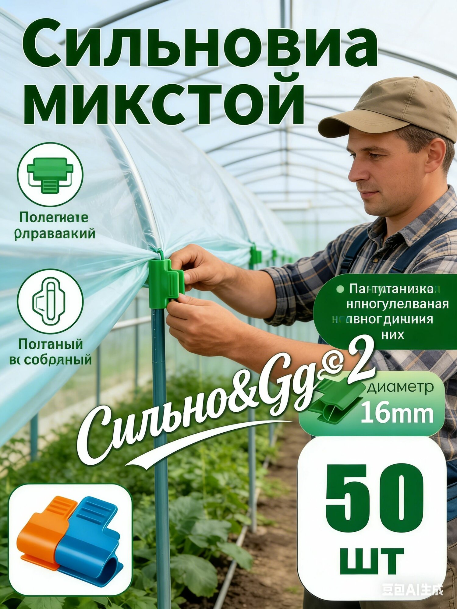 Клипсы для парника1 х 1мм, ABS пластик, 50 шт