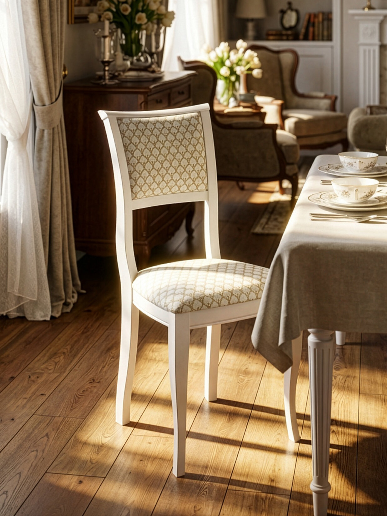 Стул кухонный Мебелик Алдрин мягкий, деревянный, цвет слоновая кость/золото, ткань Нот Голд