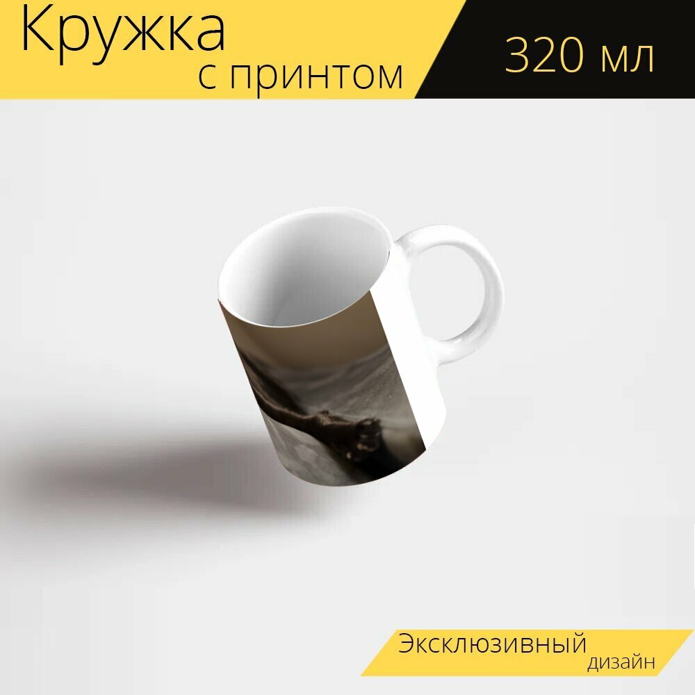 Кружка с рисунком, принтом "Кошка, черный кот, золотые глаза" 320 мл.