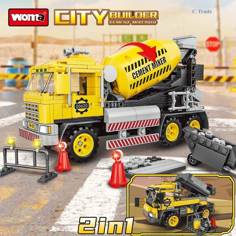 Конструктор Техник "Бетономешалка (Миксер), 2 в1", WOMA Technic, C0620A, желтый