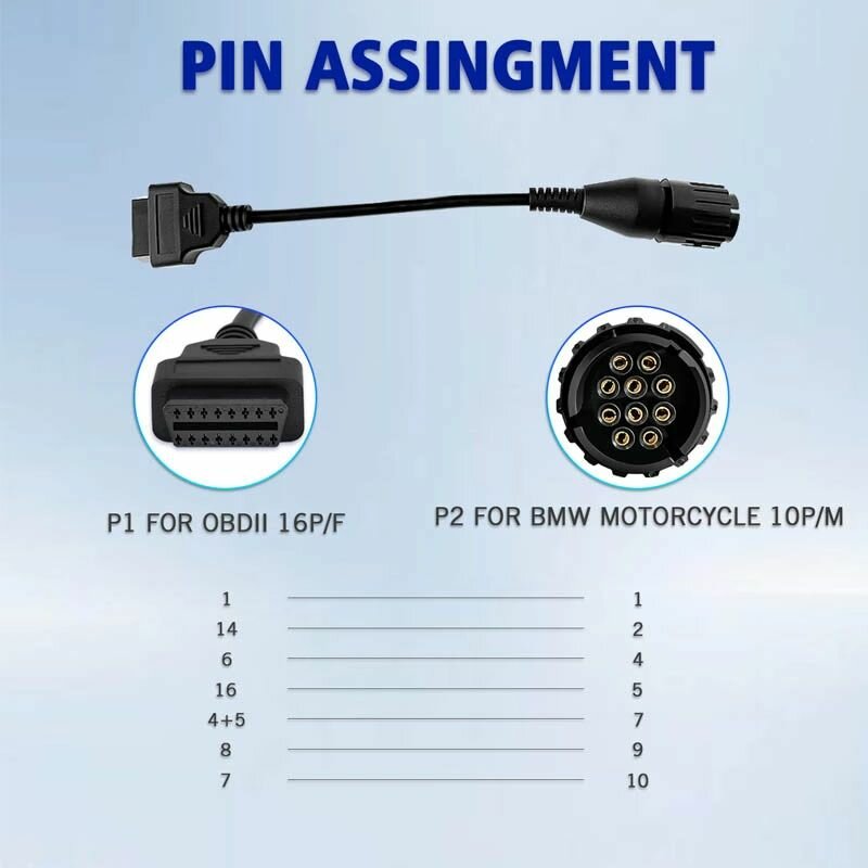 Переходник 10-pin на OBD2 для мотоциклов BMW Gold, адаптер диагностики 0.3 м, IP67, считывание и сброс ошибок