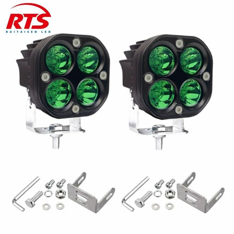 3-дюймовая квадратная LED-фара 40W (75×75 мм) для мотоцикла, автомобиля и лодки — точечный 30° луч, зелёный свет, IP68