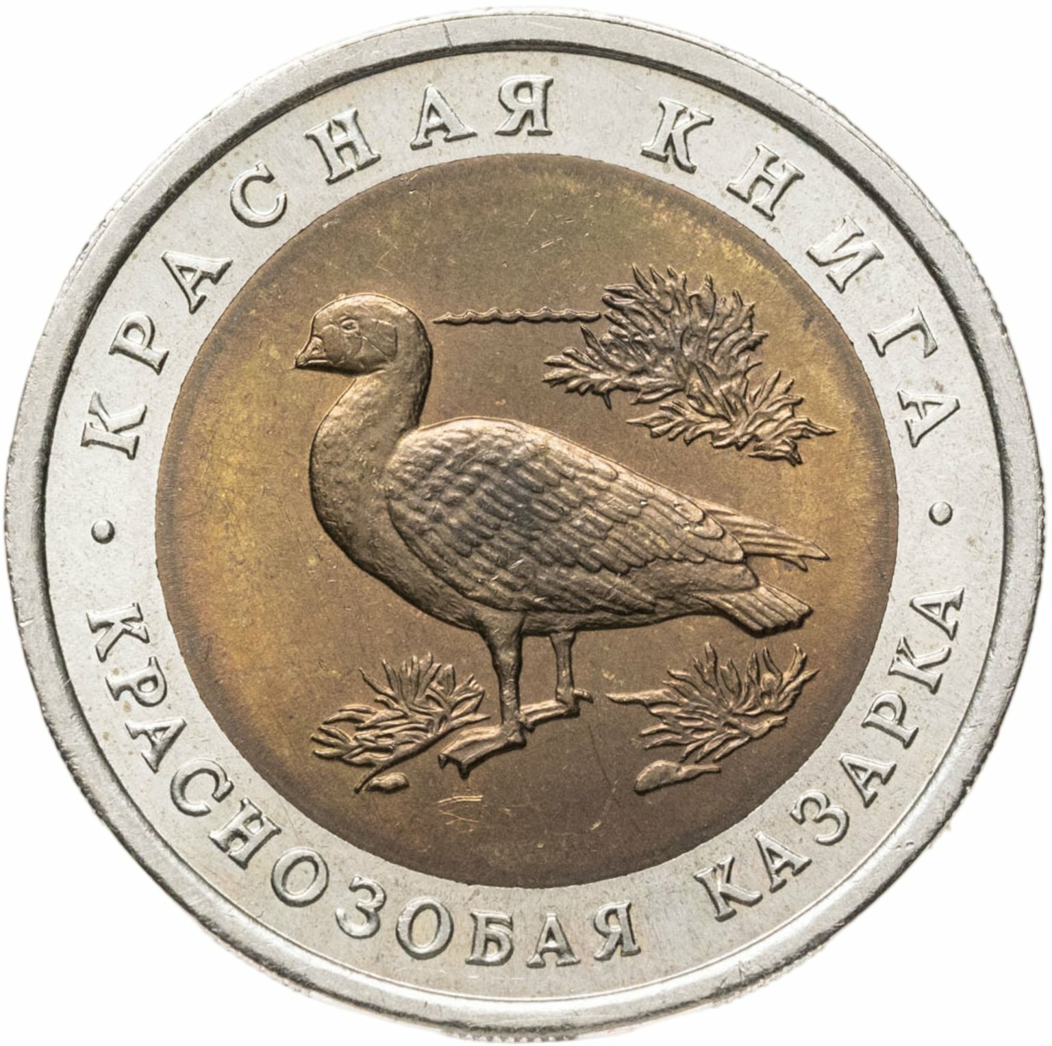 10 рублей 1992 ЛМД краснозобая казарка, Биметалл, в сохранности UNC