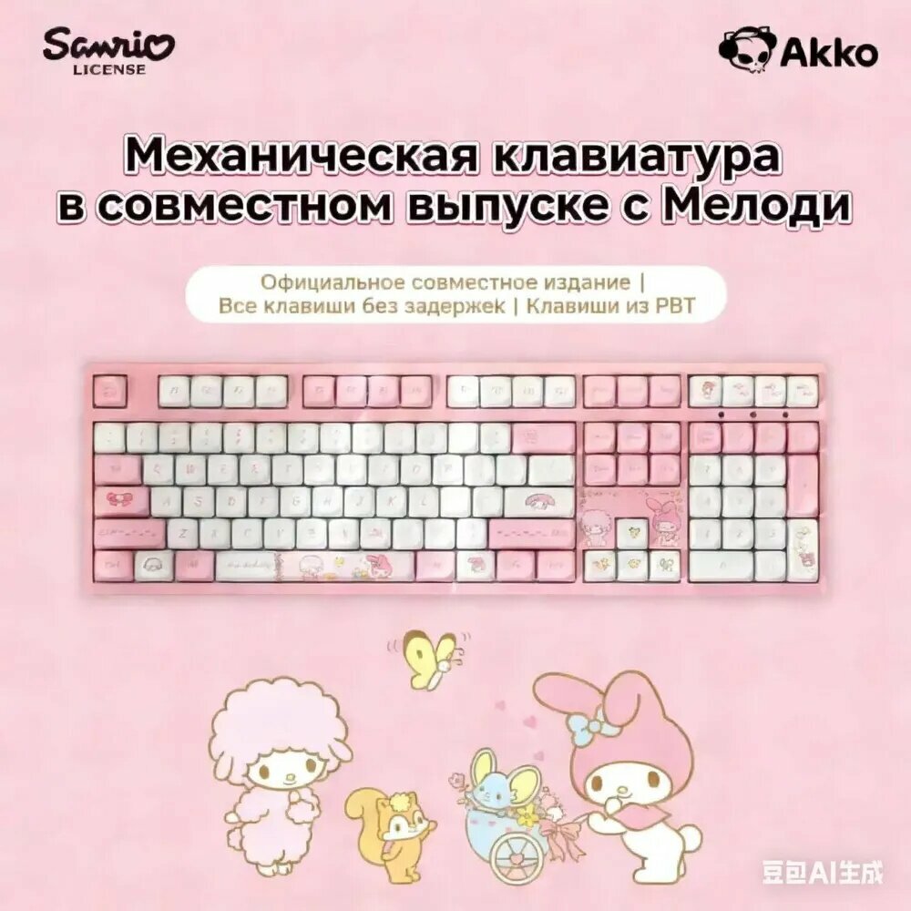 AKKO Клавиатура проводная , (Akko Frost Pink), Английская раскладка, белый, светло-розовый