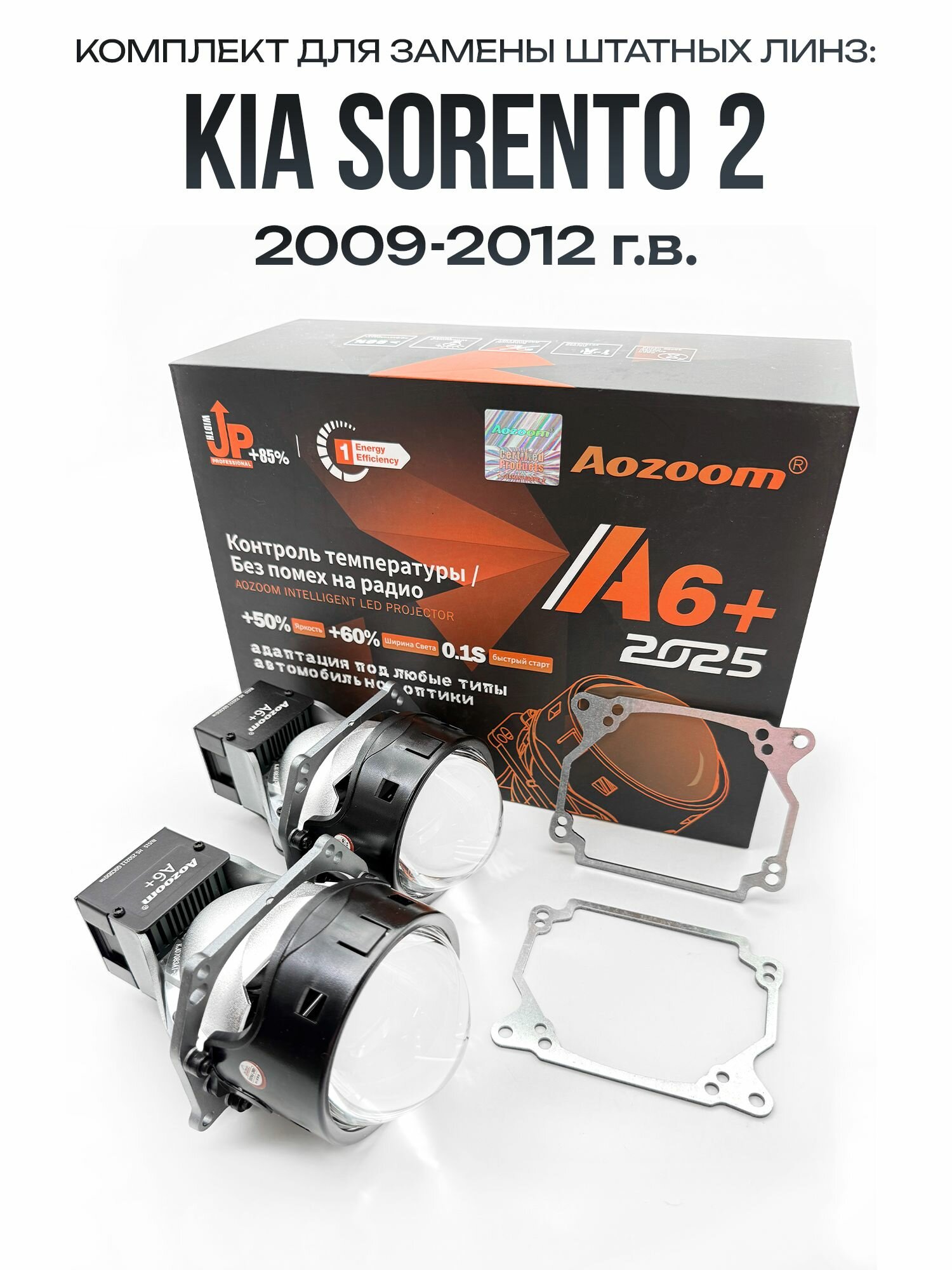 Светодиодные билед модули Аозум А6+ 2025 на Kia Sorento 2 2009-2012 / Линзы bi-led A6+ для Киа Соренто 2