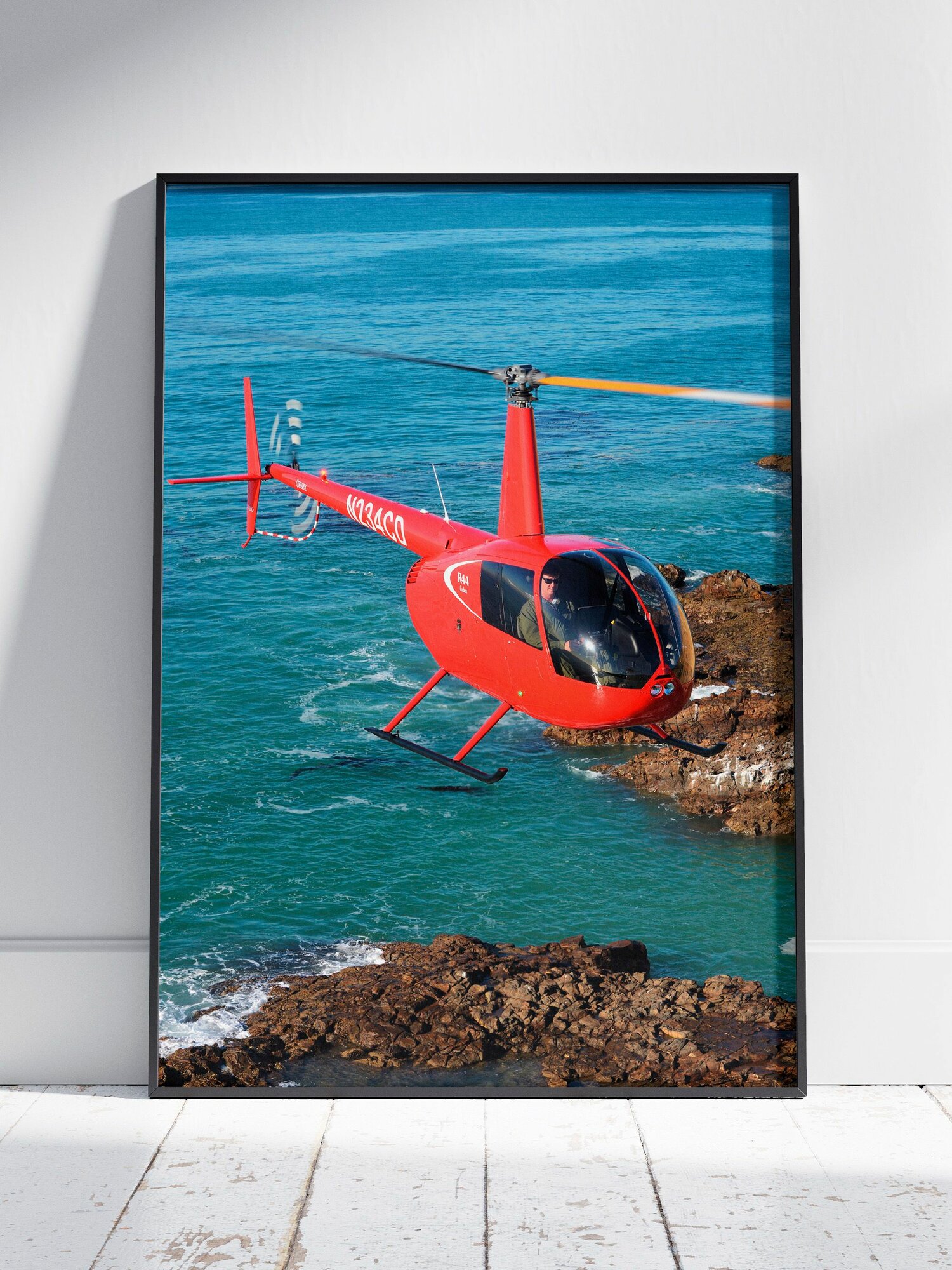 Плакат на стену для интерьера Транспорт и техника (Вертолёт Робинсон - Helicopter Robinson 3) - Постер по машине формата A4 (21x30 см)