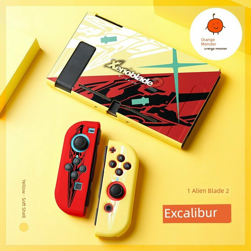 Матовый TPU силиконовый чехол для Nintendo Switch 6.2 дюйма, желтый с красным дизайном (Octopath Traveler) - защитный