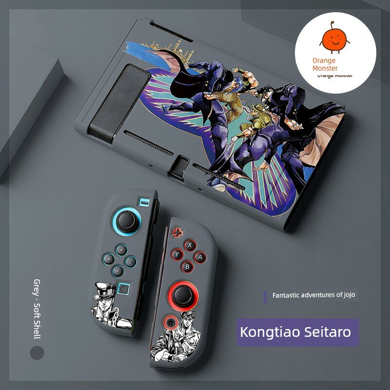 Серо-голубой чехол с дизайном Jojo's Bizarre Adventure для Nintendo Switch OLED 7-дюймовой модели, силиконовое полное