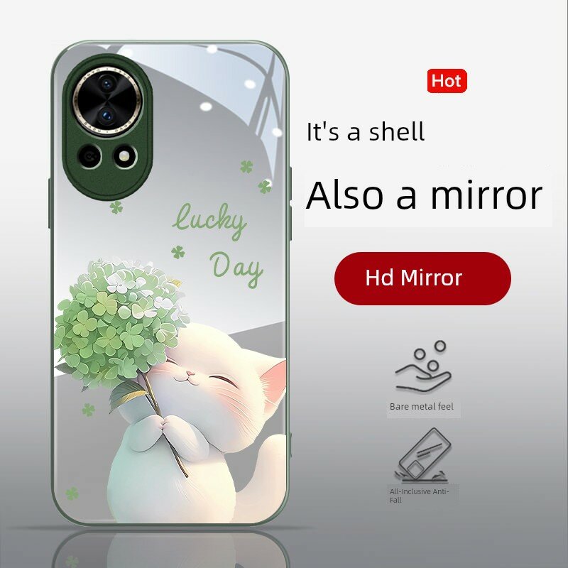 Huawei nova 15 Pro Лесной зеленый с вышивкой кошачьей шариковой деталью металлическое лакированное зеркало защитный
