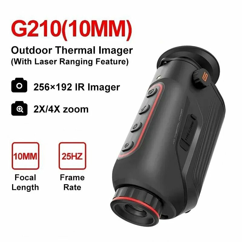 Тепловизионный монокуляр G210 с 4-кратным зумом, 10мм, защита IP66, Wi-Fi, запись фото и видео. Подходит для ночной охоты, рыбалки и наблюдения за дикой природой.