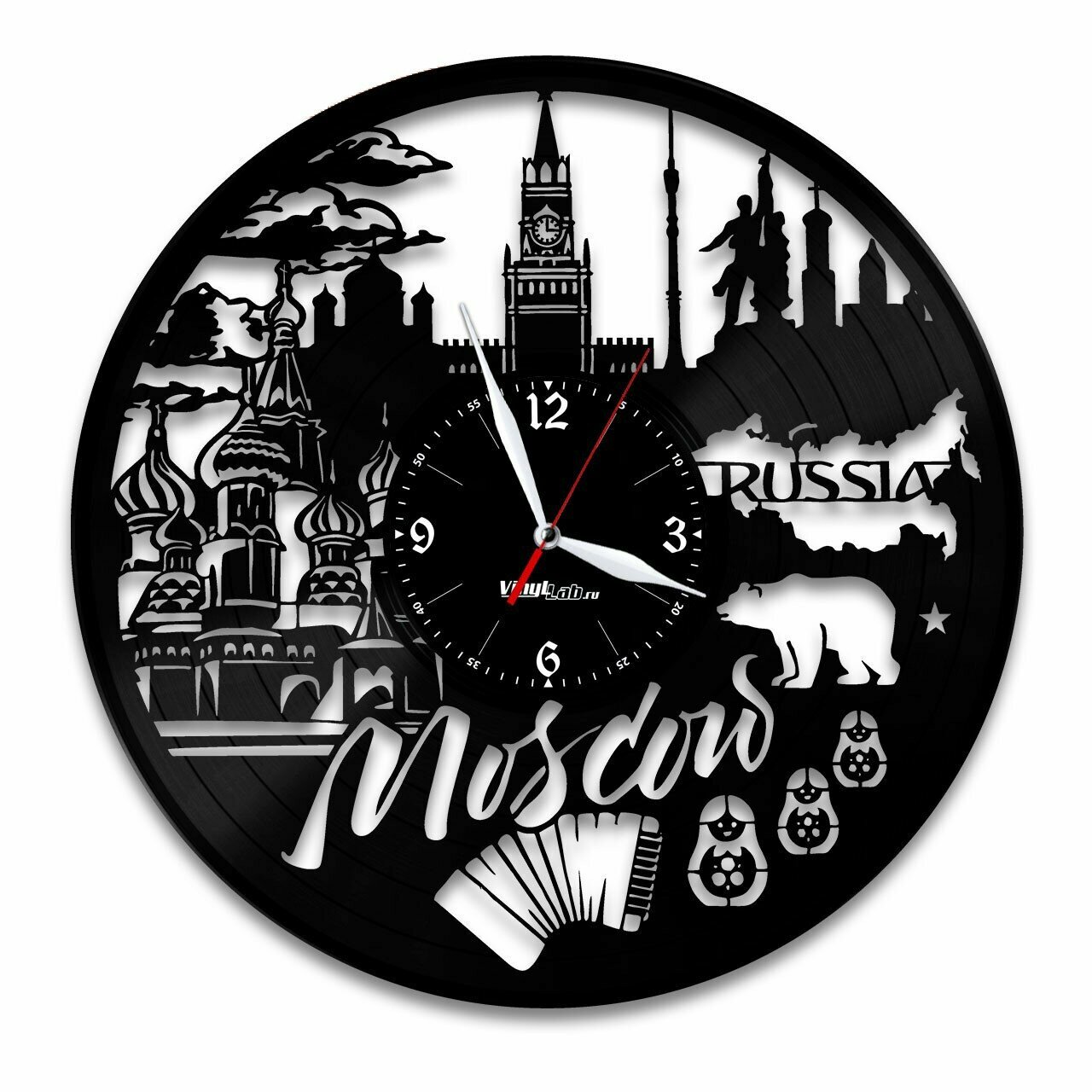 Часы из виниловой пластинки (c) VinylLab Москва, диаметр 30 см
