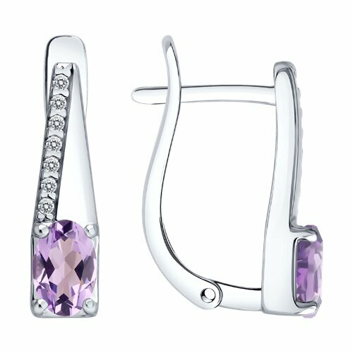 Серьги, серебро, 925 проба, родирование, фианит, аметист