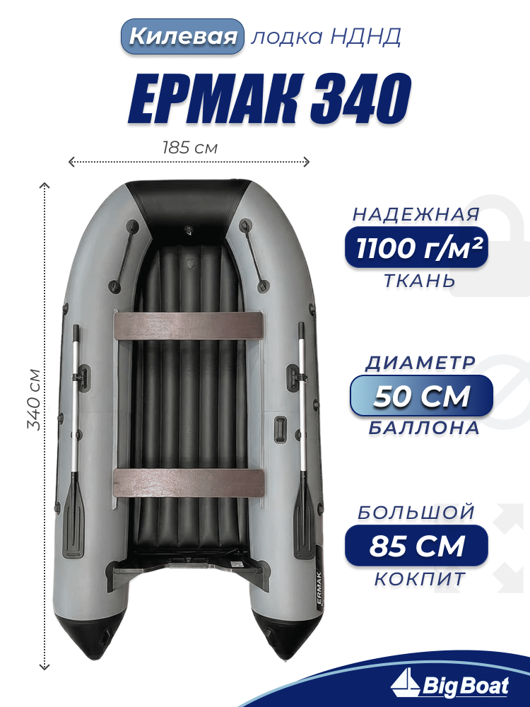 Надувная, под мотор, лодка из ПВХ для рыбалки НДНД Ermak (Ермак) 340