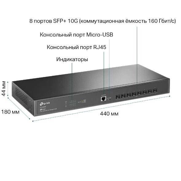 Коммутатор Fully managed switch with full 8-port 10G fiber ports and 160 Gbps switching capacity