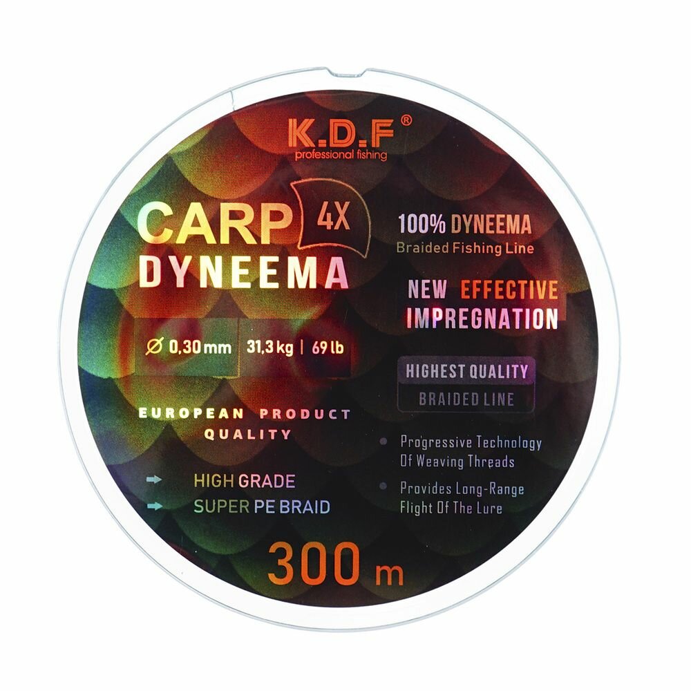 Шнур KDF Carp Dyneema 300м 0,30мм 31,3кг зеленый