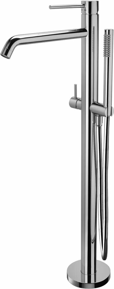 Напольный смеситель для ванны с душем Paffoni Light LIG032CR с душевым гарнитуром, хром, глянцевый, латунный, с керамическим картриджем