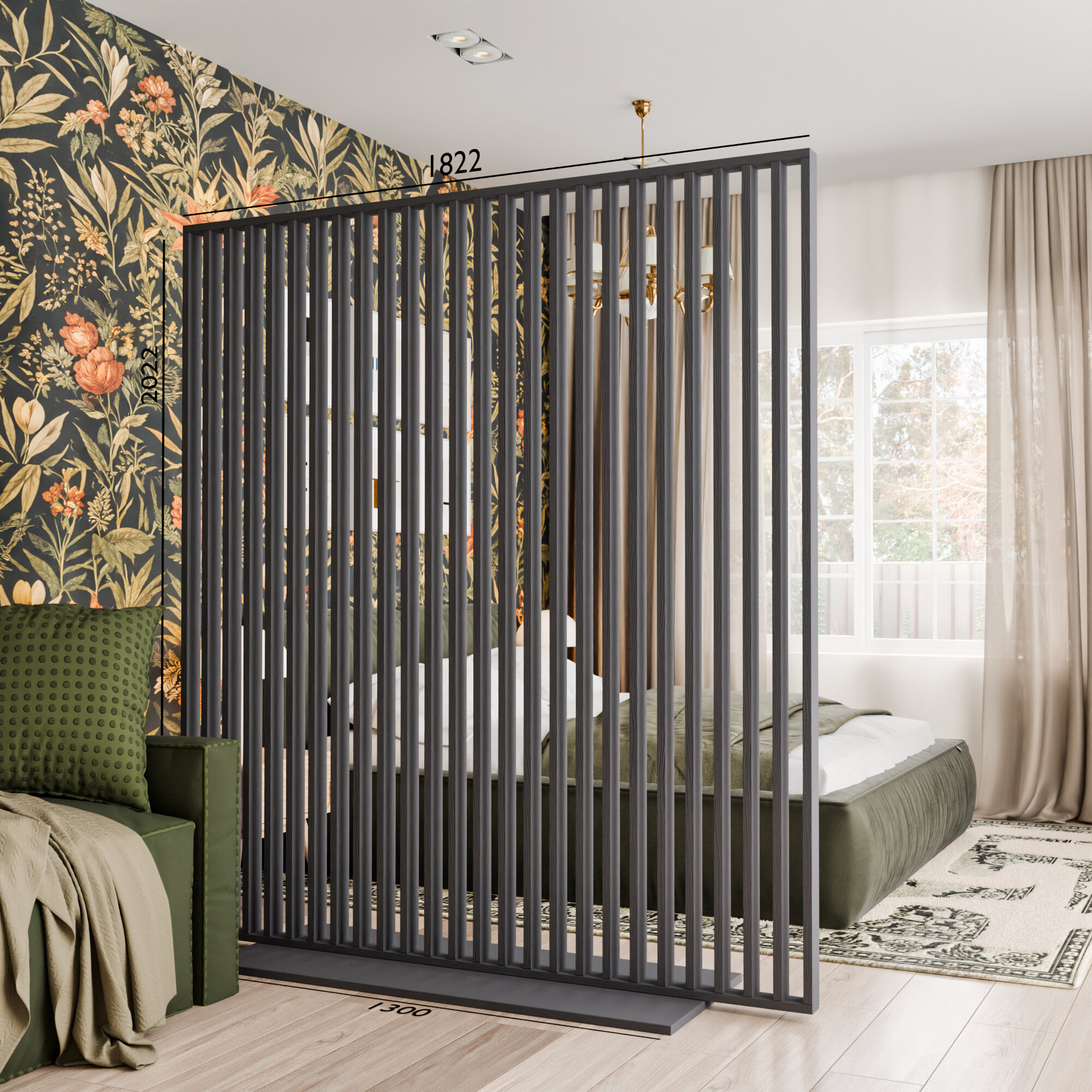 Реечная перегородка ширма для зонирования пространства 1822 мм, Графит