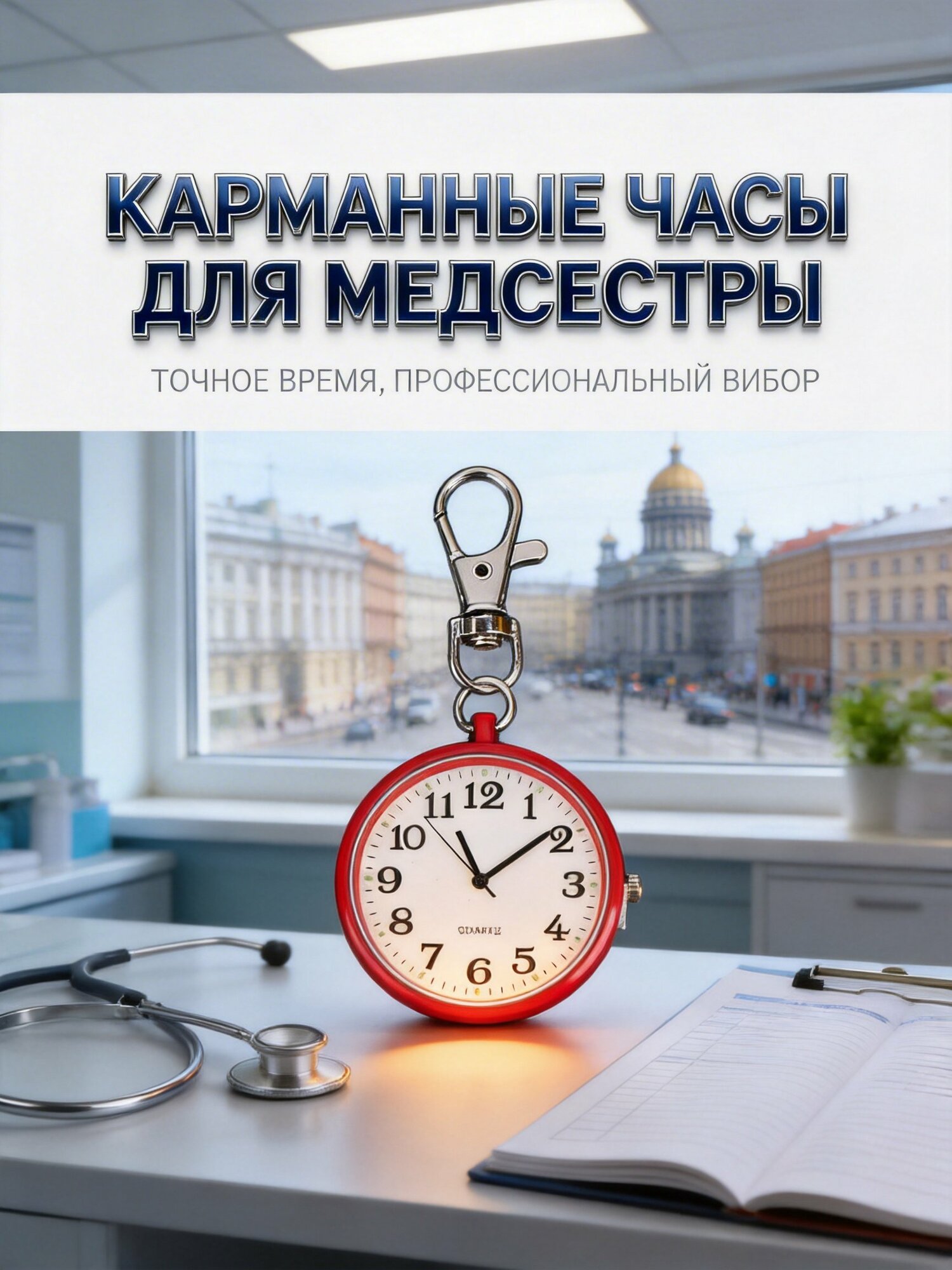 Карманные часы для медсестры, кварцевые с лобстер-застежкой из экологичного цинкового сплава, диаметр 4 см, длина 9 см