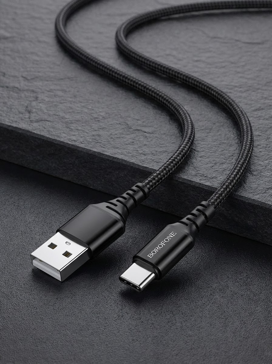 Кабель для зарядки телефона смартфона планшета Type-C USB Borofone плетеный черный