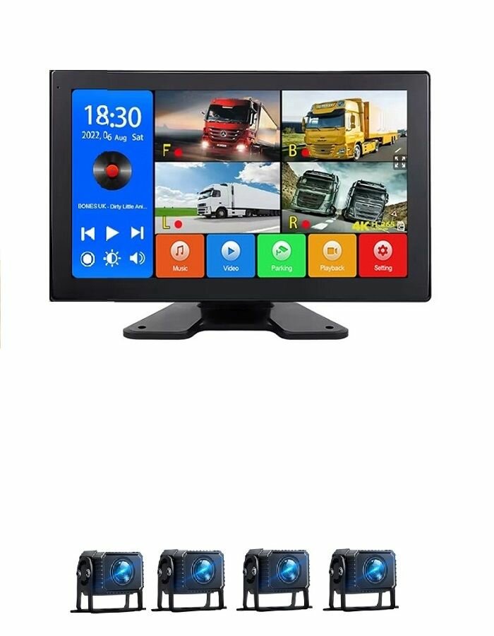 4-канальный видеорегистратор AHD 10,1 дюйма сенсорный монитор 1024x600 для автобусов и грузовиков MirrorLink MP5