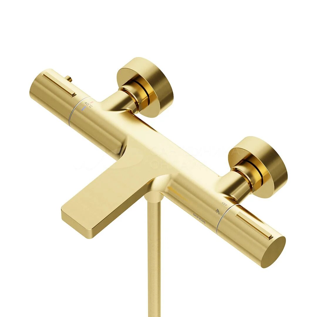 Термостатический смеситель для ванны и душа SANCOS Etna, брашированное золото, PVD покрытие, арт. SC9006BG