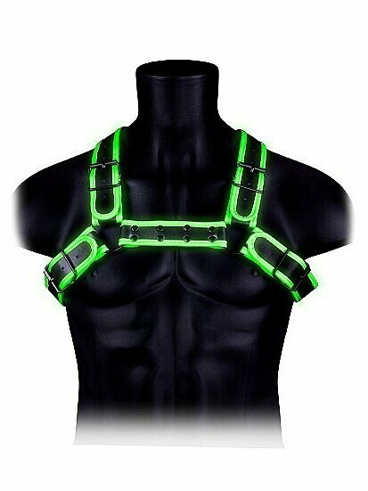 Портупея "Ouch! - Glow In The Dark Bonded Leather Buckle Bulldog Harness" / Ouch! / Черный / Размер L