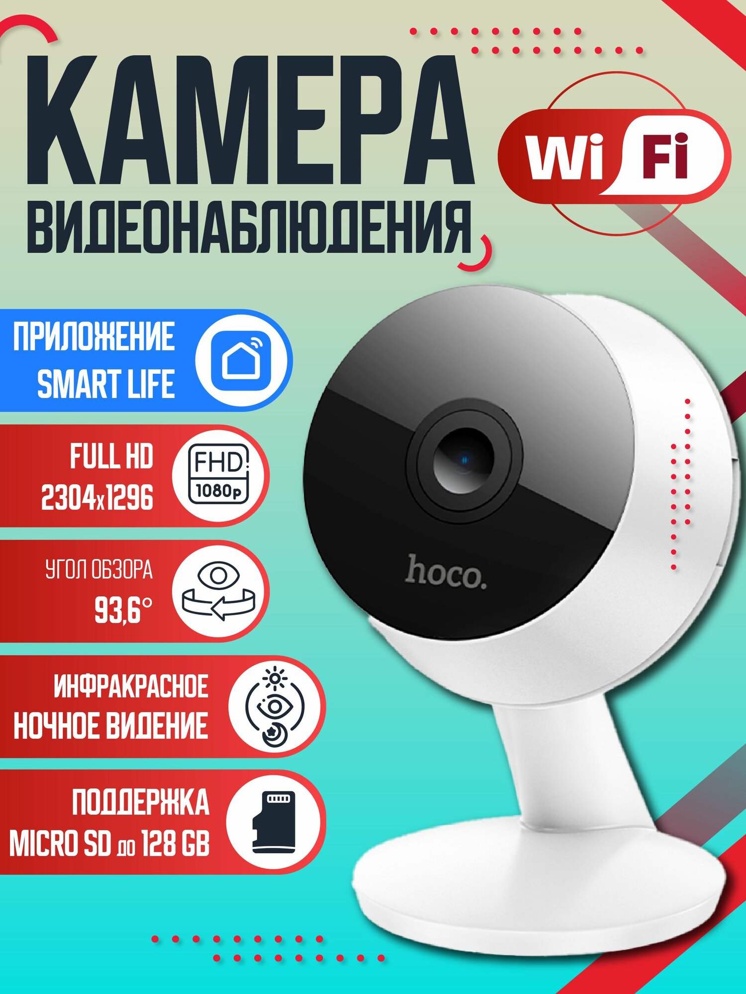 Видеокамера для дома мини для видеонаблюдения Wi-Fi Full HD Hoco D3