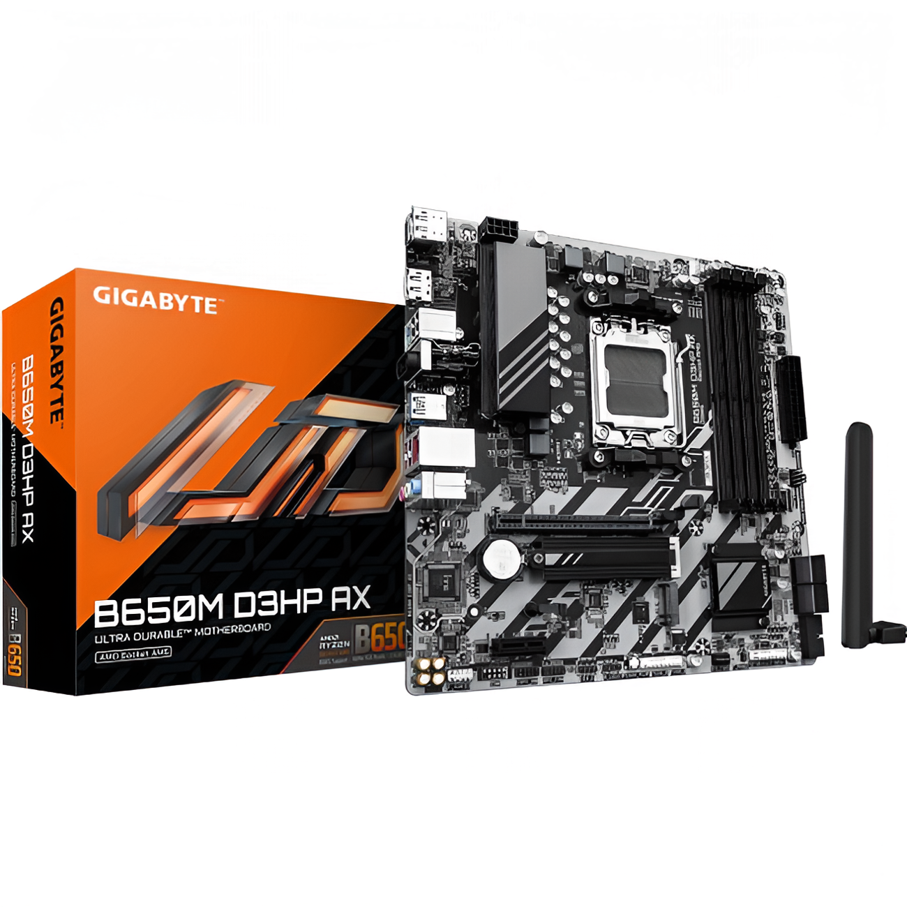 Материнская плата GIGABYTE B650M D3HP AX 1.3 (AM5/AMD B650/4xDDR5/PCI-Ex16/2xM.2/SB7.1/Wi-Fi/BT/GLAN/2xDP/HDMI/mATX)