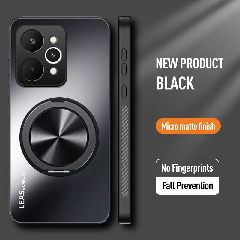 Черный чехол для Realme P4 Power с магнитным кольцом и защитой камеры