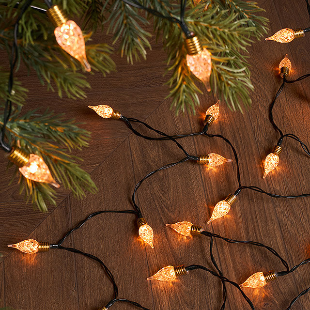 Светодиодная гирлянда на батарейках Vintage lights 4.9 м, 50 теплых белых LED ламп, зеленый ПВХ, контроллер, таймер, IP20, Kaemingk (Кейминг), 488845