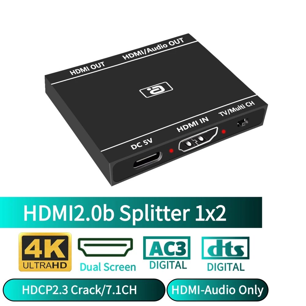 AYINO HD381PRO HDMI 2.0b 4K сплиттер 1x2, EU Power Adapter
