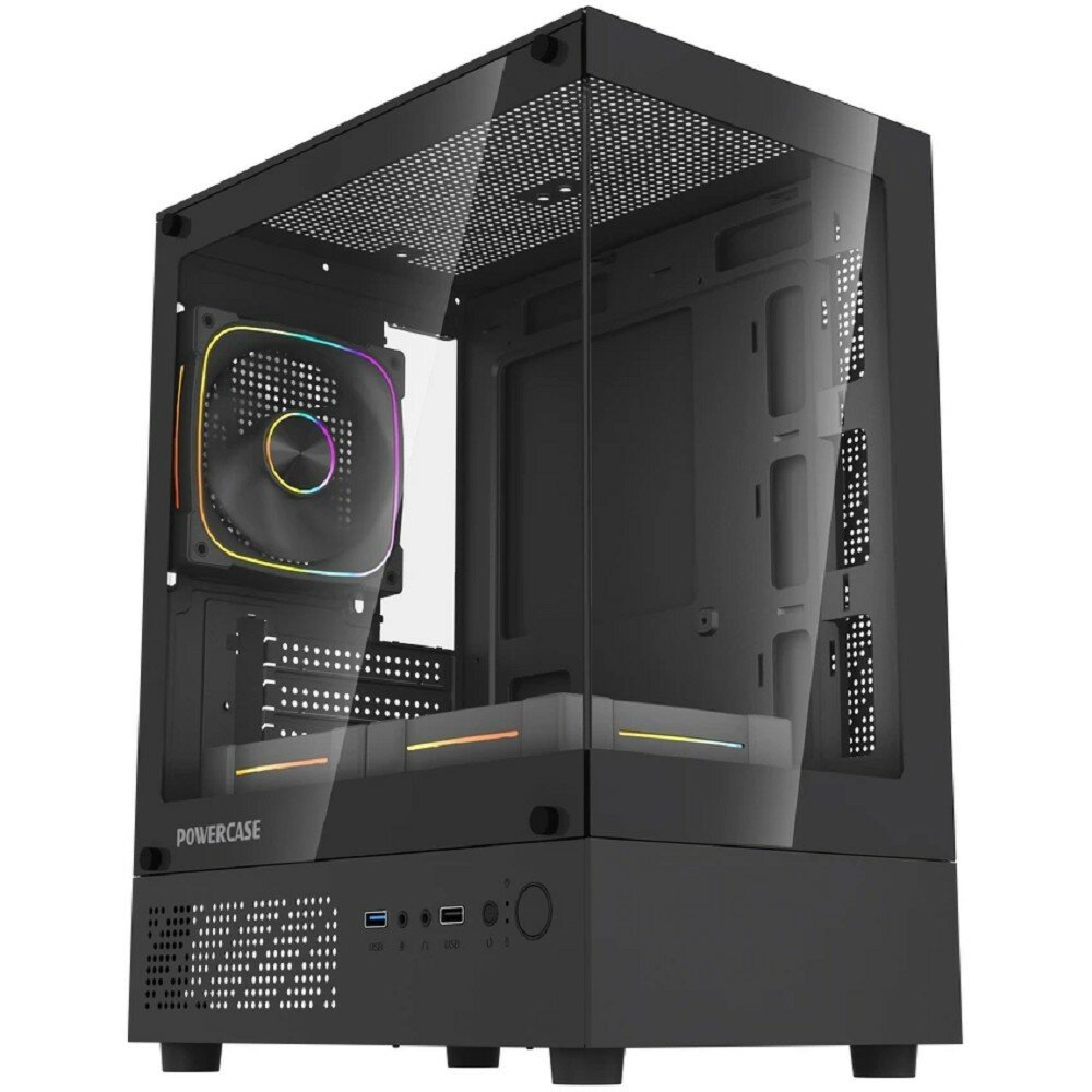 Powercase Корпус Корпус Vision Micro M1 ARGB, Tempered Glass, 3x 120mm ARGB fans, чёрный, mATX CVMM1B-A3