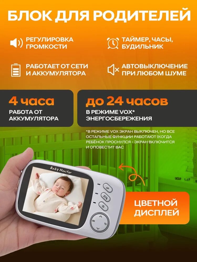 Видеоняня с монитором, беспроводная wifi (видеоняня) Радионяня с двухсторонней связью и автоматическим включением экрана, радиусом действия до 300 м