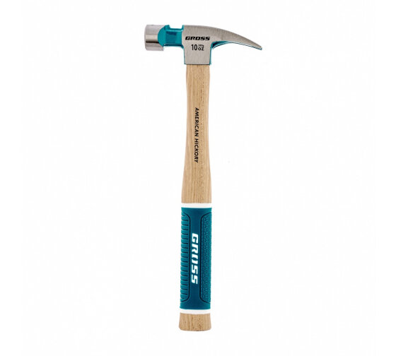 Молоток-гвоздодер GROSS American hickory 280г, угол 75, магнит, обрезиненная рукоятка 10417