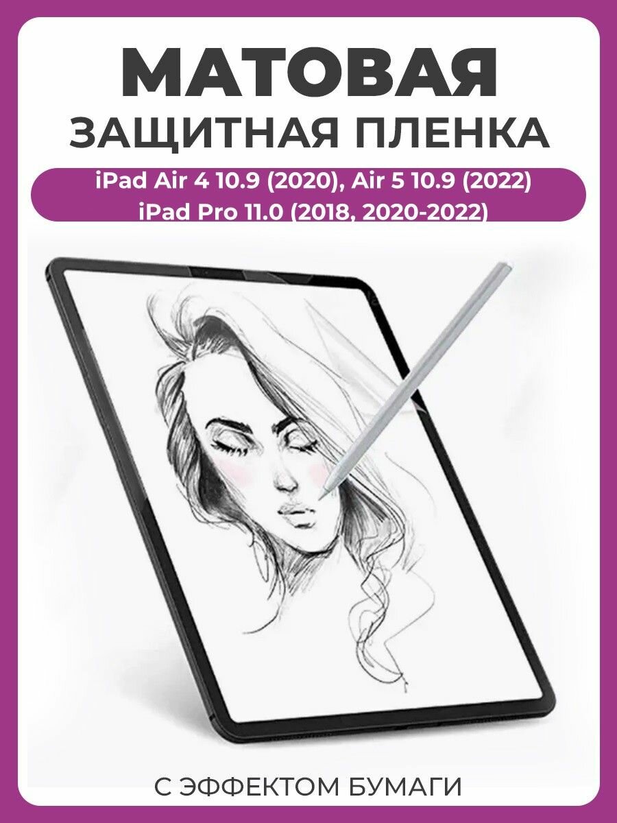 Защитная пленка с эффектом бумаги для Apple iPad Air 4 10.9 (2020), Air 5 10.9 (2022), Pro 11.0 (2018, 2020-2022) для рисования и письма
