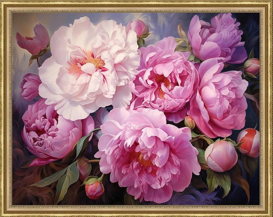 Алмазная мозаика на подрамнике 40*50 "Нежные пионы"