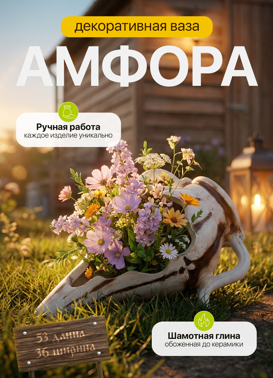 Вазон Гончар-Кубани " Амфора", напольная, ручная работа, шамотная глина, Красивая , ЭКО Материалы, Дизайнерская, Большая
