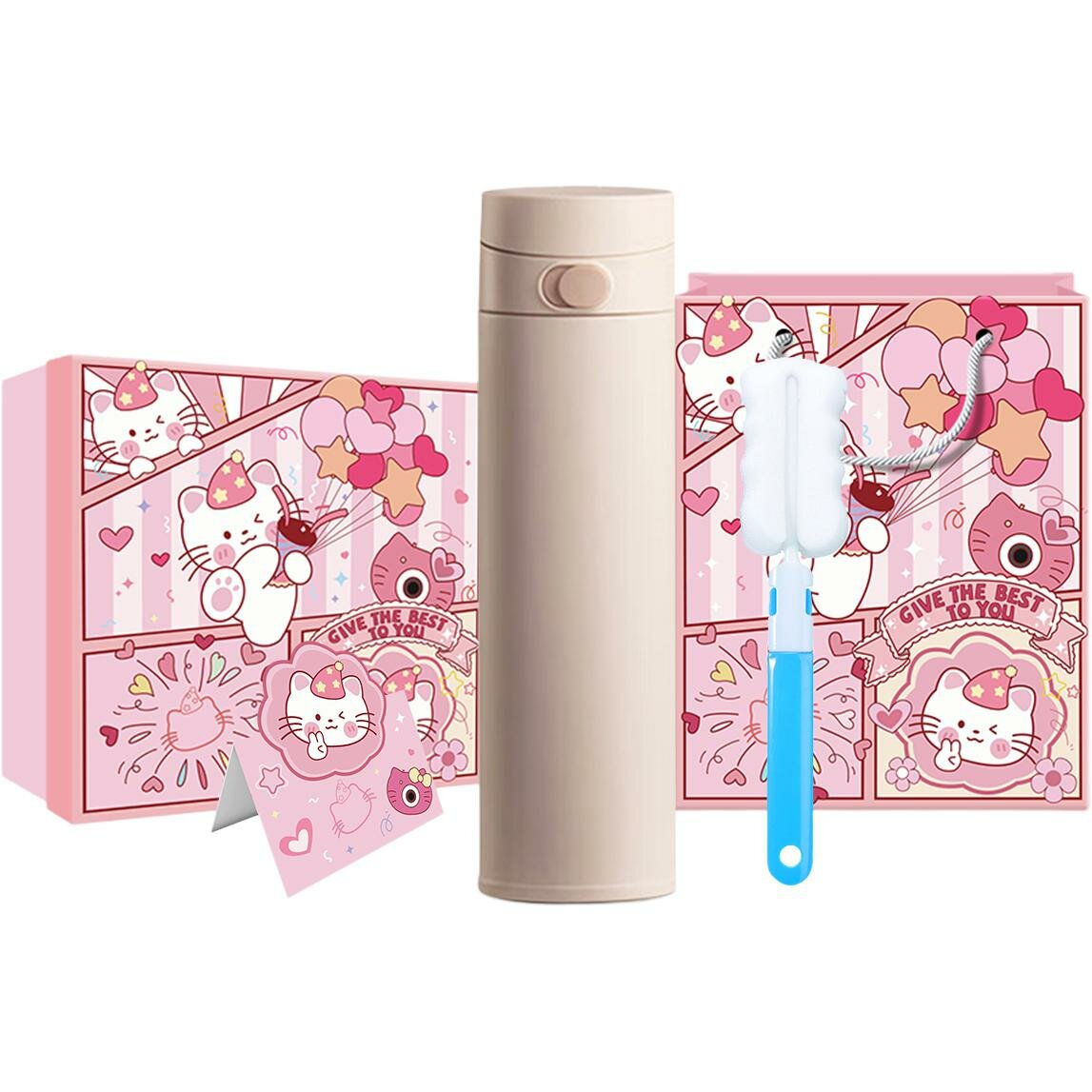 Термокружка унисекс Xiaomi Mi Home Insulated Cup 2nd Generation 480ml, Pink, Cute Cat Cartoon Box