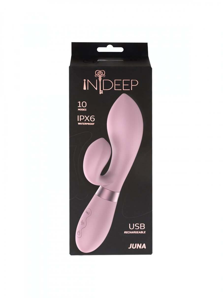 Вибратор перезаряжаемый Indeep Juna, с двойной стимуляцией, силикон, розовый