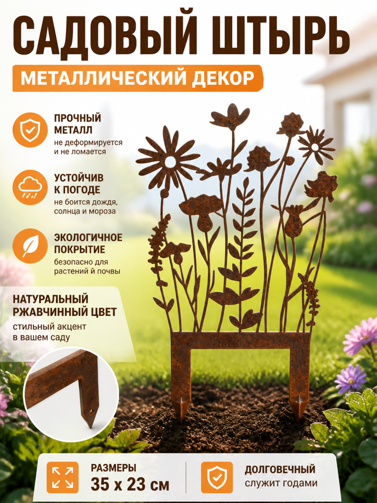 Металлический садовый декор для дачи ржавые полевые цветы фигура для клумбы и газона уличный штекер украшение