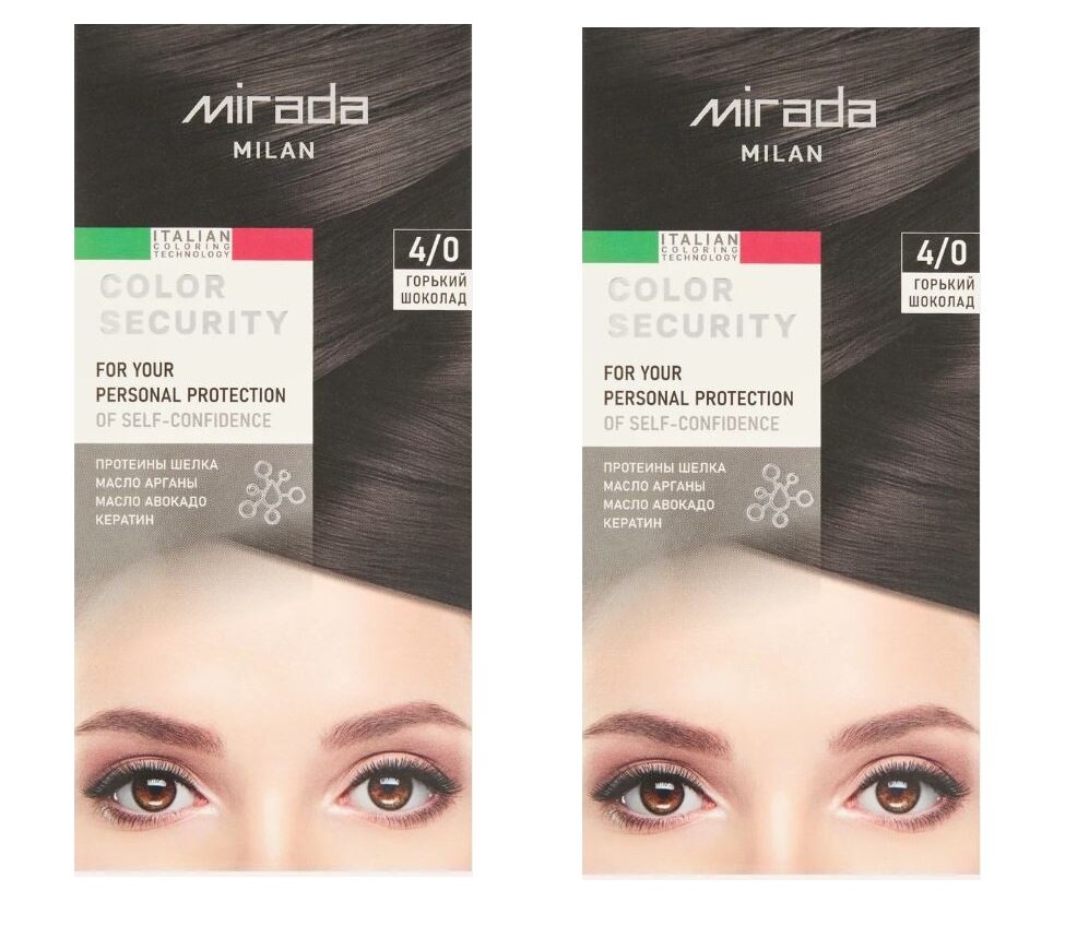 Краска для волос MIRADA Color Security с протеинами шелка, кератином, арганой, авокадо, горький шоколад 4.0, 2 шт