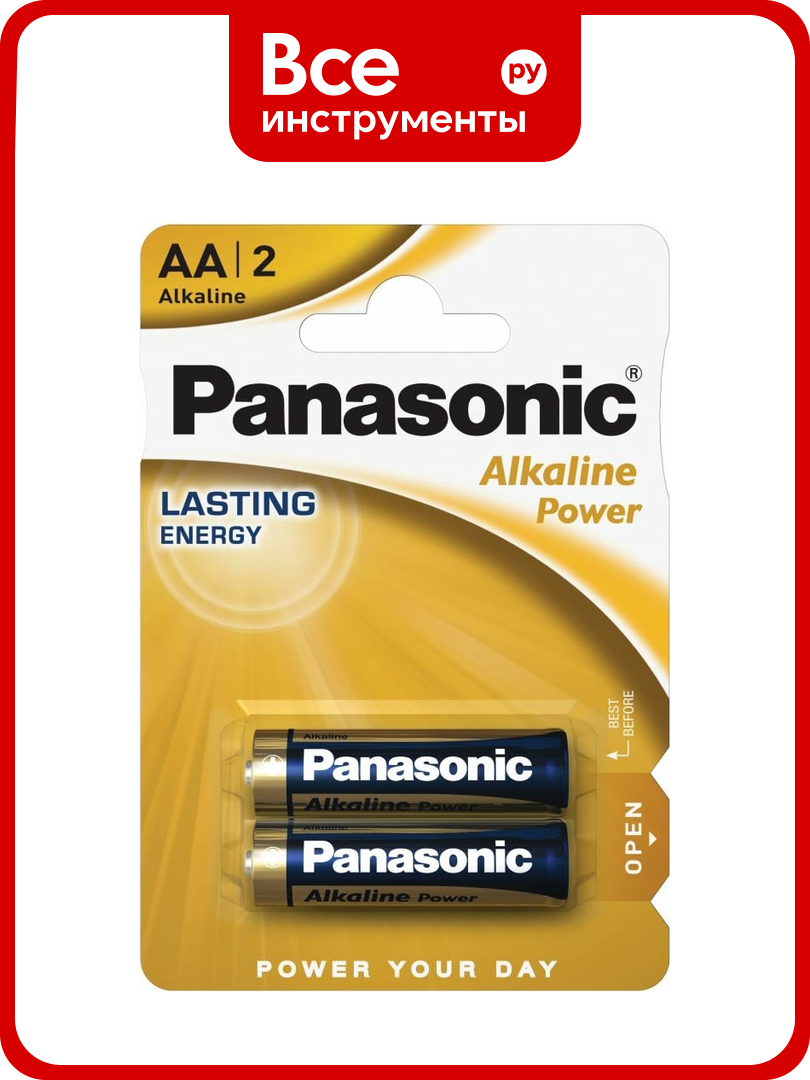 Щелочная батарейка Panasonic LR6 AA Alkaline 1.5В пальчиковый элемент, алкалиновый тип, самозаряд и надёжное напряжение