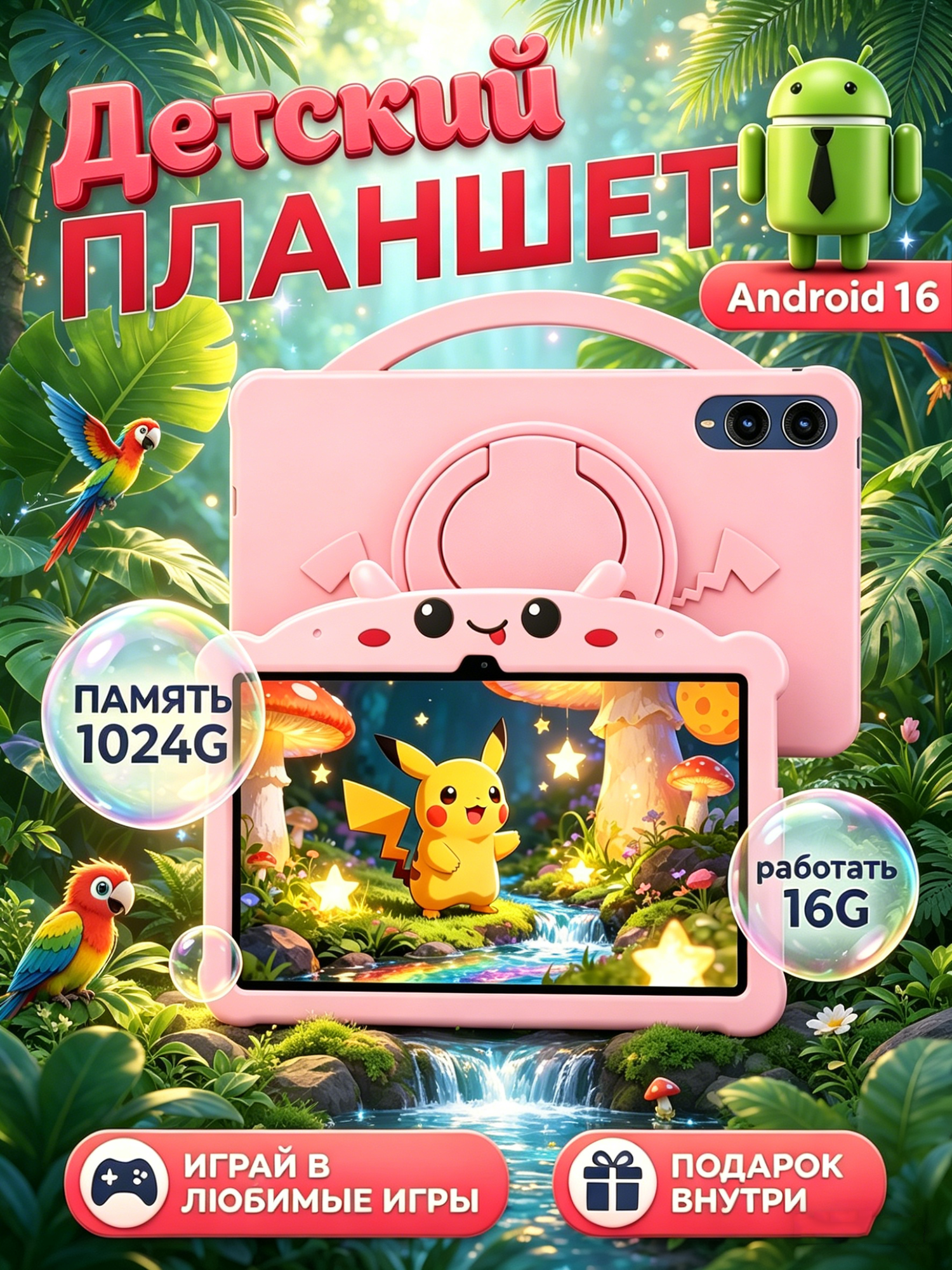 Планшет Galaxy A16 5G-LTE Smart Kids Tablet (16 ГБ + 1024 ГБ, 12,8 дюйма) — игровой планшет на Android.