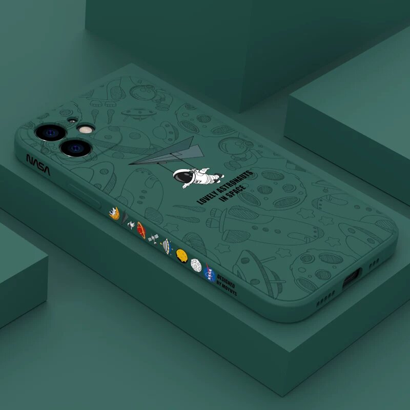 IPhone 13 Pro Силиконовый Чехол с Космическим Астронавтом - Темно-Зеленый, Полная Защита от Ударов для iPhone 13 Pro