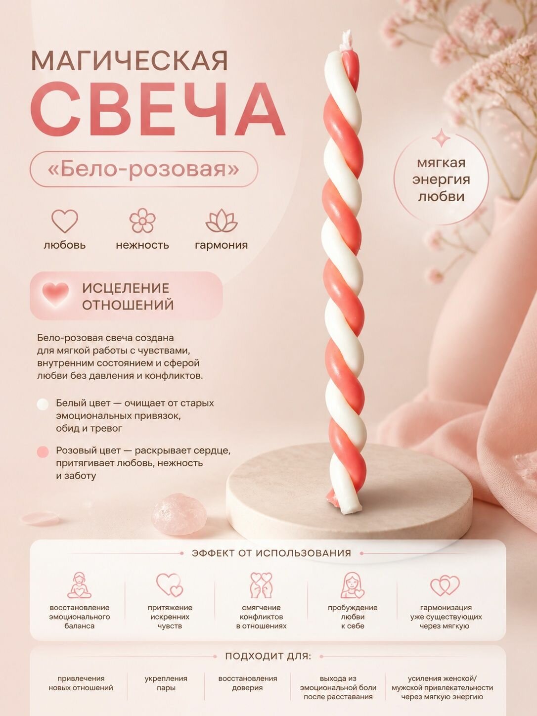 Магическая свеча Бело-розовая