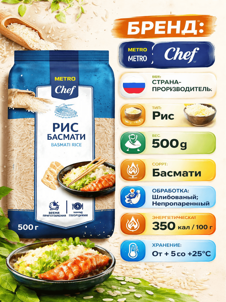 METRO Chef Крупа рис Басмати сорт экстра, 500г