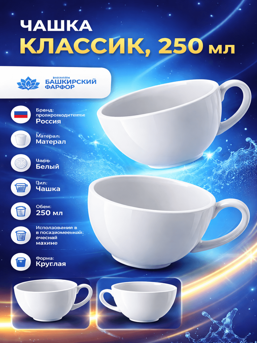Чашка Башкирский фарфор Классик, 250мл